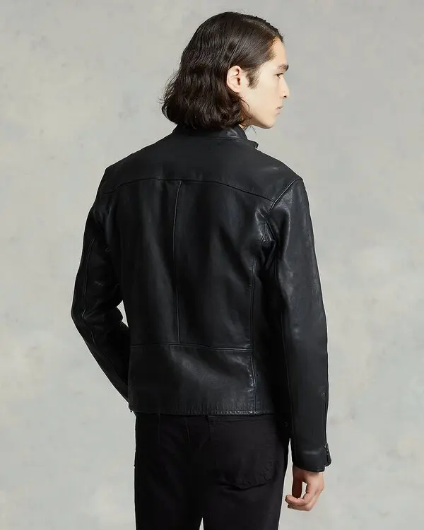 Polo Ralph Lauren Lambskin Leather Cafe Racer Jacket - Polo Black